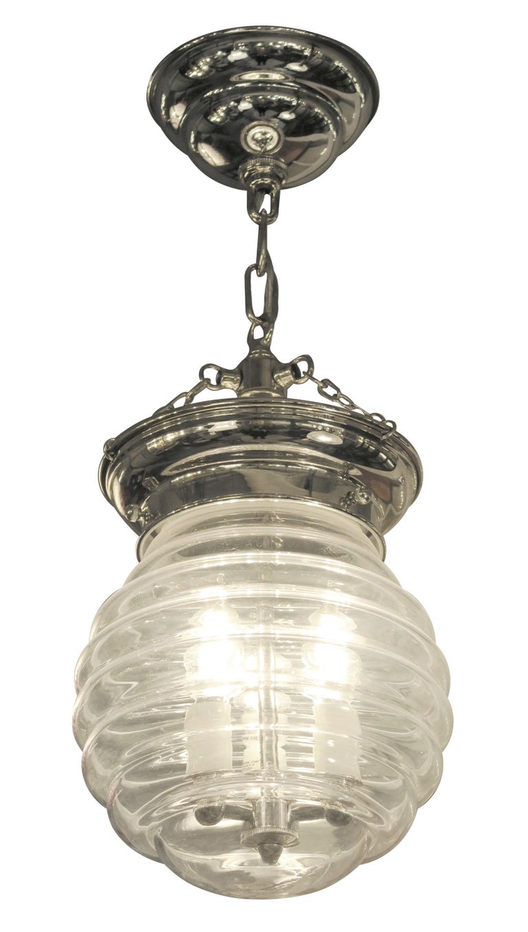 Beehive Hand Blown Glass Bell Jar Pendant Light 3 Lights For Sale at ...