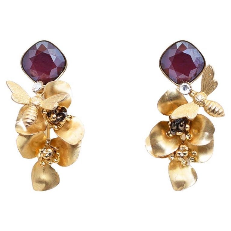 begonia with bee earring / vintage jewelry ,1970's vintage parts For ...