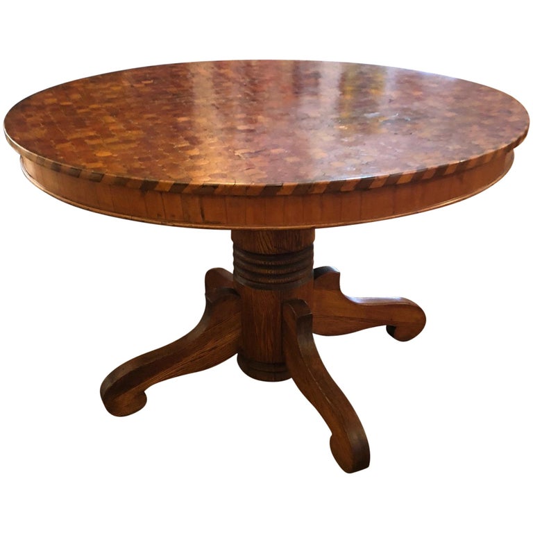 Beguiling Round Parquet Dining or Center Table with Pedestal Base at ...