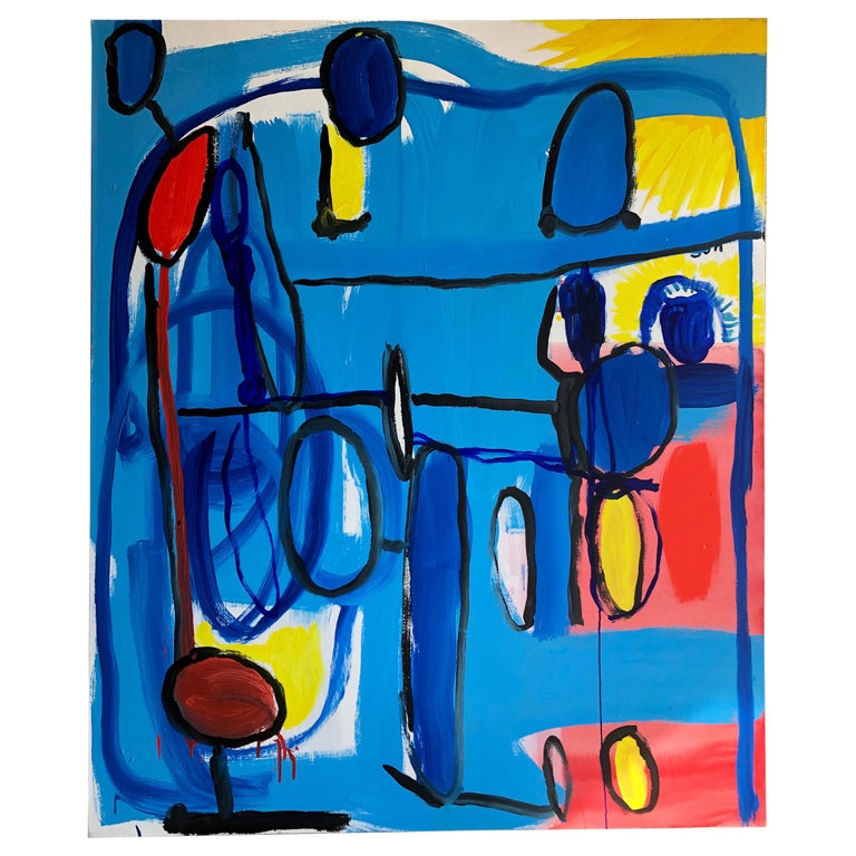 Behzad Haghiri Acrylic on Canvas Blue Abstract Modern Painting For Sale ...