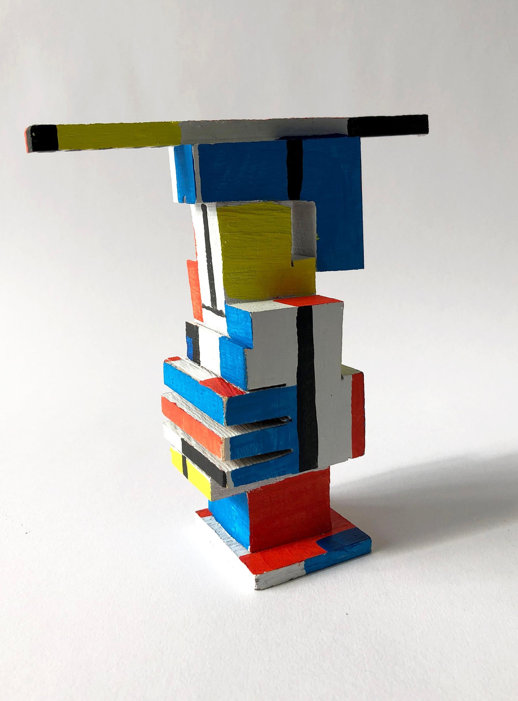 Behzad Haghiri Painted Walnut Constructivist Sculpture at 1stDibs