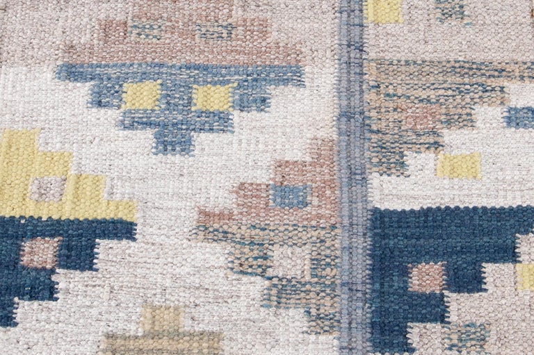 Beige and Blue Wool Scandinavian Style Kilim Custom Rug For Sale at 1stDibs