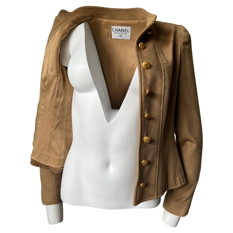Beige and Gold Cashmere Officer's Vintage Chanel For Sale at 1stDibs