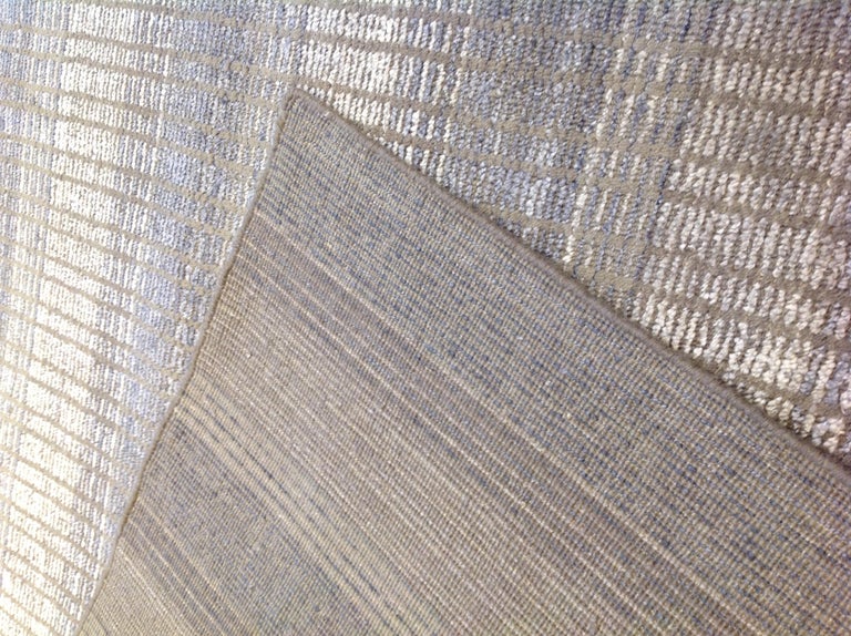 Beige and Steel Contemporary Grid Pattern Rug For Sale at 1stDibs