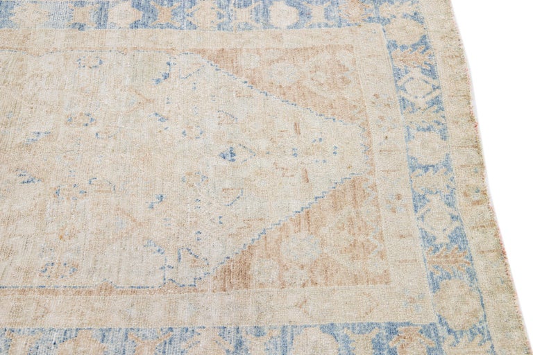 Beige Antique Persian Heriz Handmade Wool Runner with Allover Design ...