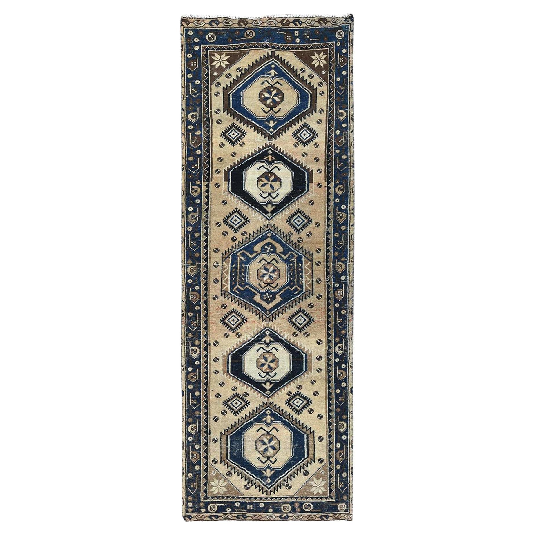 Persian Overdyed Patchwork Handmade Worn Down Pure Wool Vintage Rug For ...