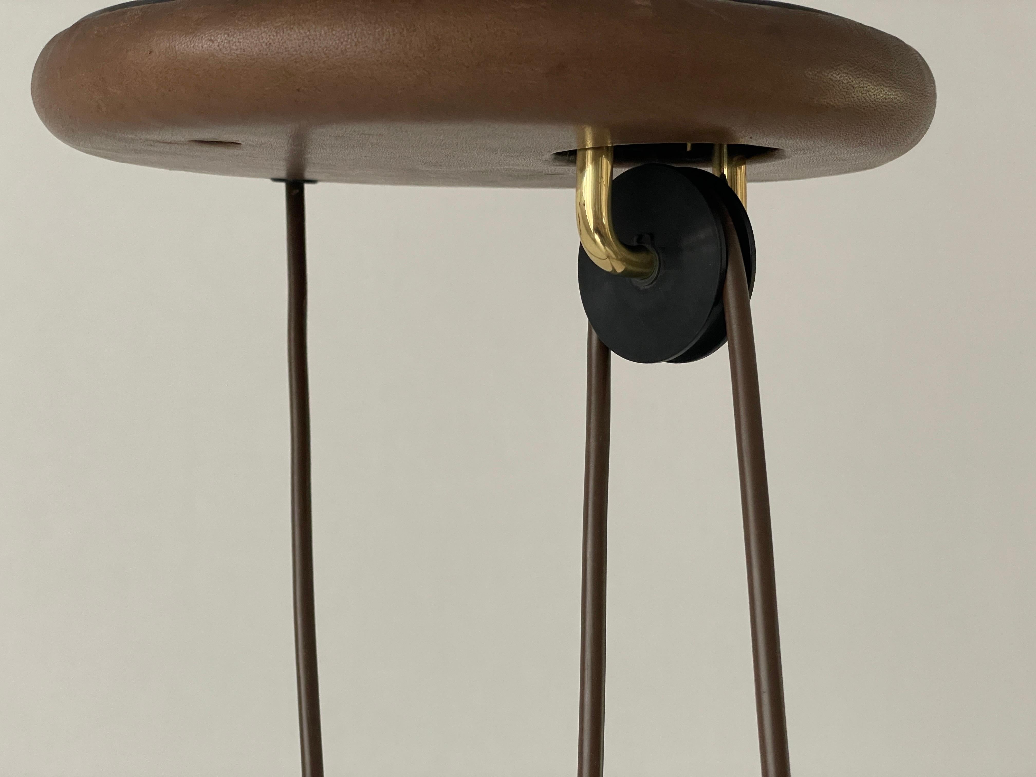 Beige and Brown Leather Adjustable Counterweight Pendant Lamp, 1960s ...