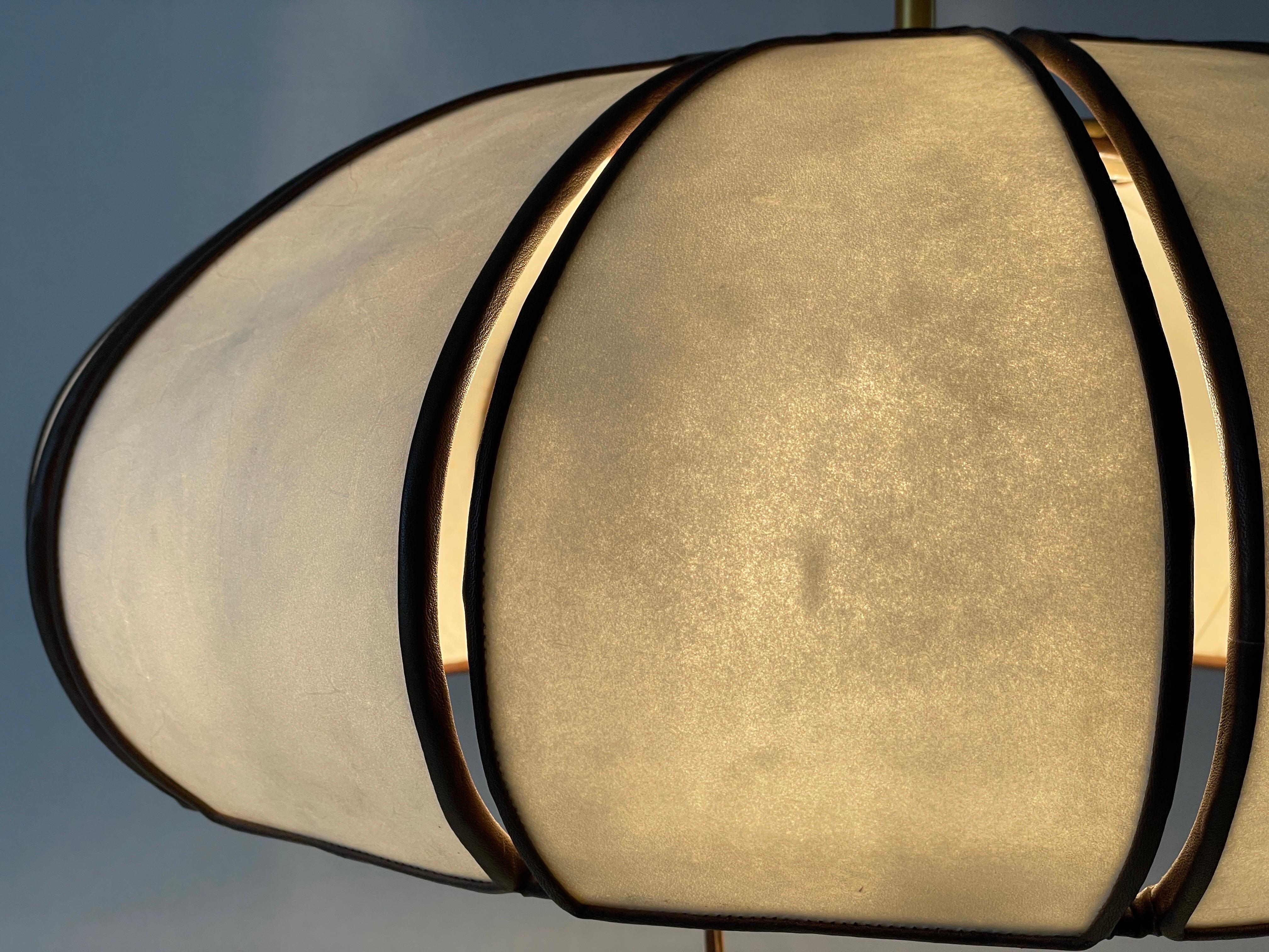 Beige and Brown Leather Adjustable Counterweight Pendant Lamp, 1960s ...