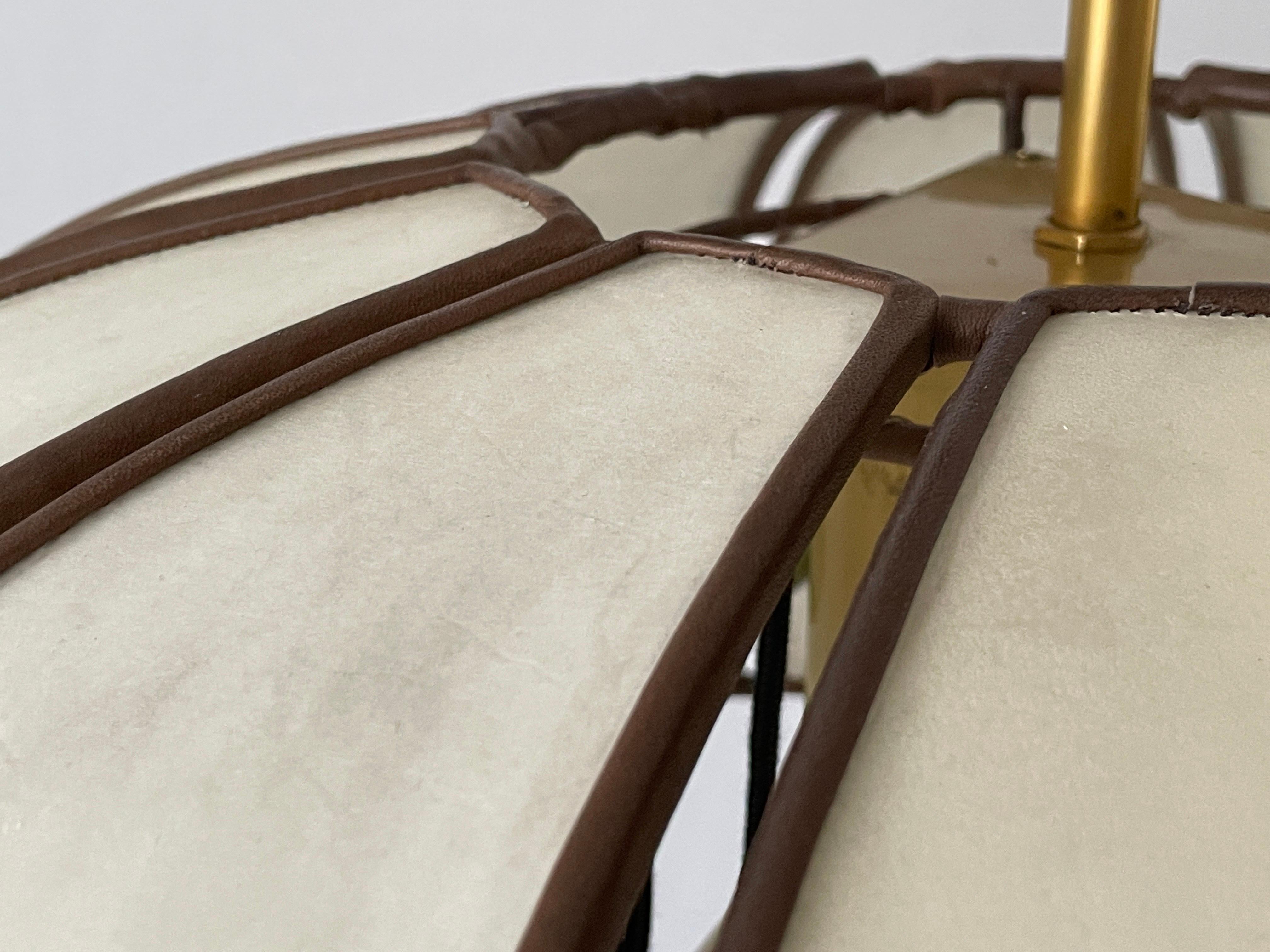 Beige and Brown Leather Adjustable Counterweight Pendant Lamp, 1960s ...