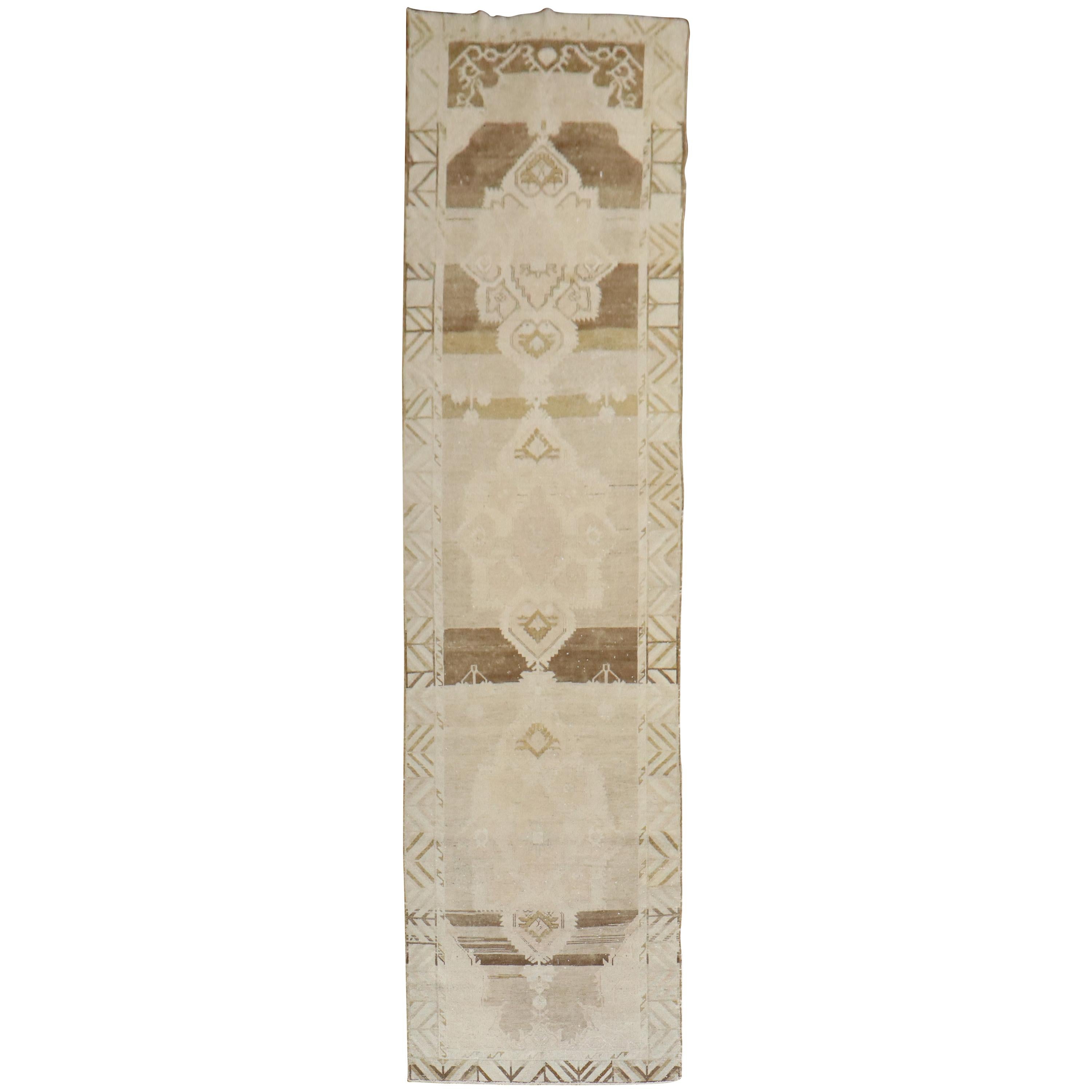 Neutral 20th Century Brown Beige Turkish Runner For Sale at 1stDibs
