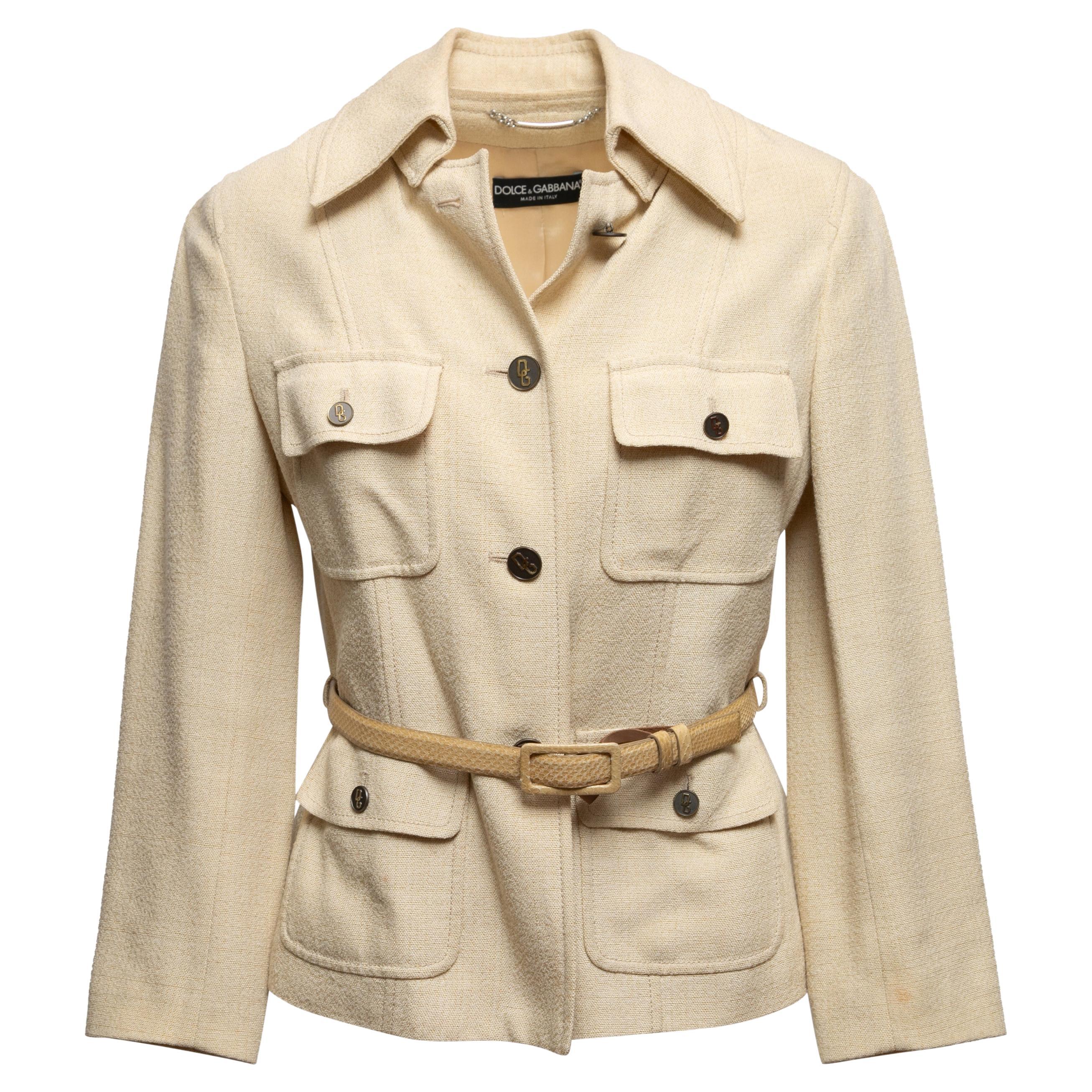 Beige Dolce and Gabbana Cargo Jacket Size IT 40 For Sale at 1stDibs