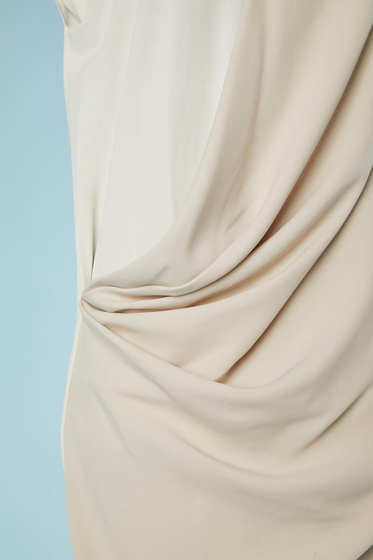 Beige drape cocktail dress with rhinestone safety-pin brooch Lanvin par ...