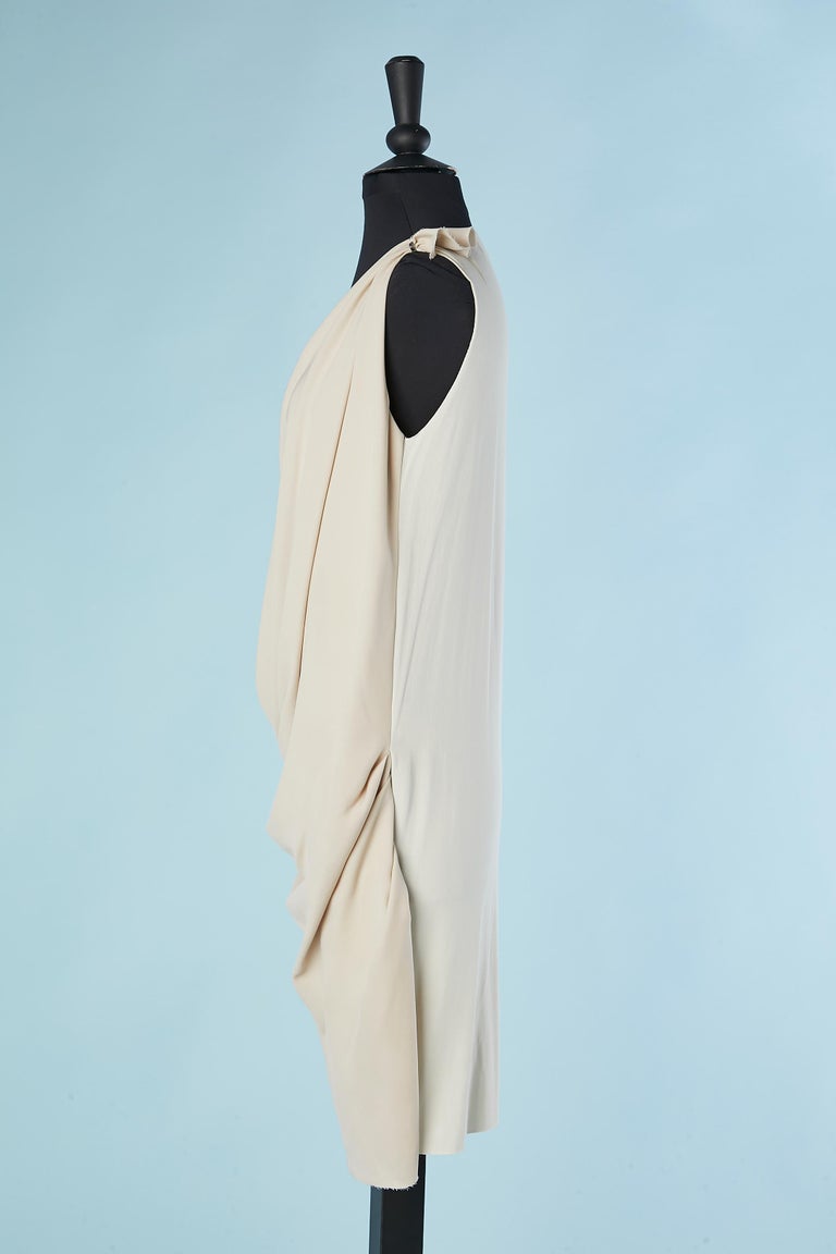 Beige drape cocktail dress with rhinestone safety-pin brooch Lanvin par A Elbaz For Sale at 1stDibs