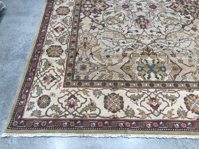 Beige Floral Motif Wool Area Rug For Sale at 1stDibs