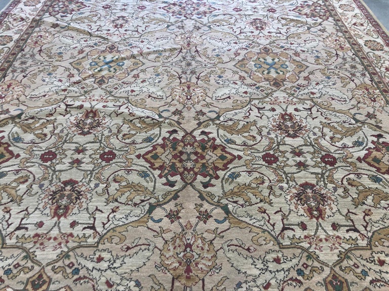 Beige Floral Motif Wool Area Rug For Sale at 1stDibs