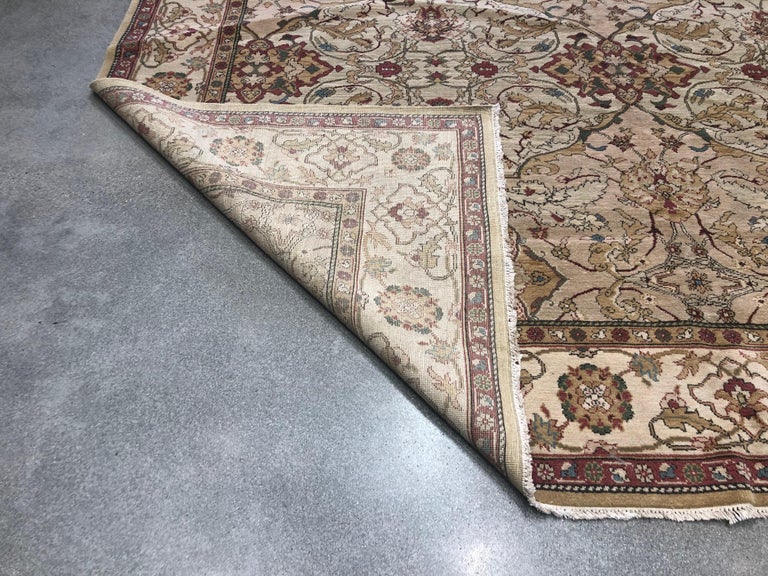 Beige Floral Motif Wool Area Rug For Sale at 1stDibs