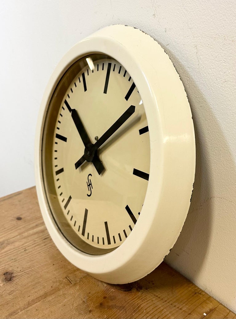 Beige Industrial Factory Wall Clock from Siemens, 1950s For Sale at 1stDibs