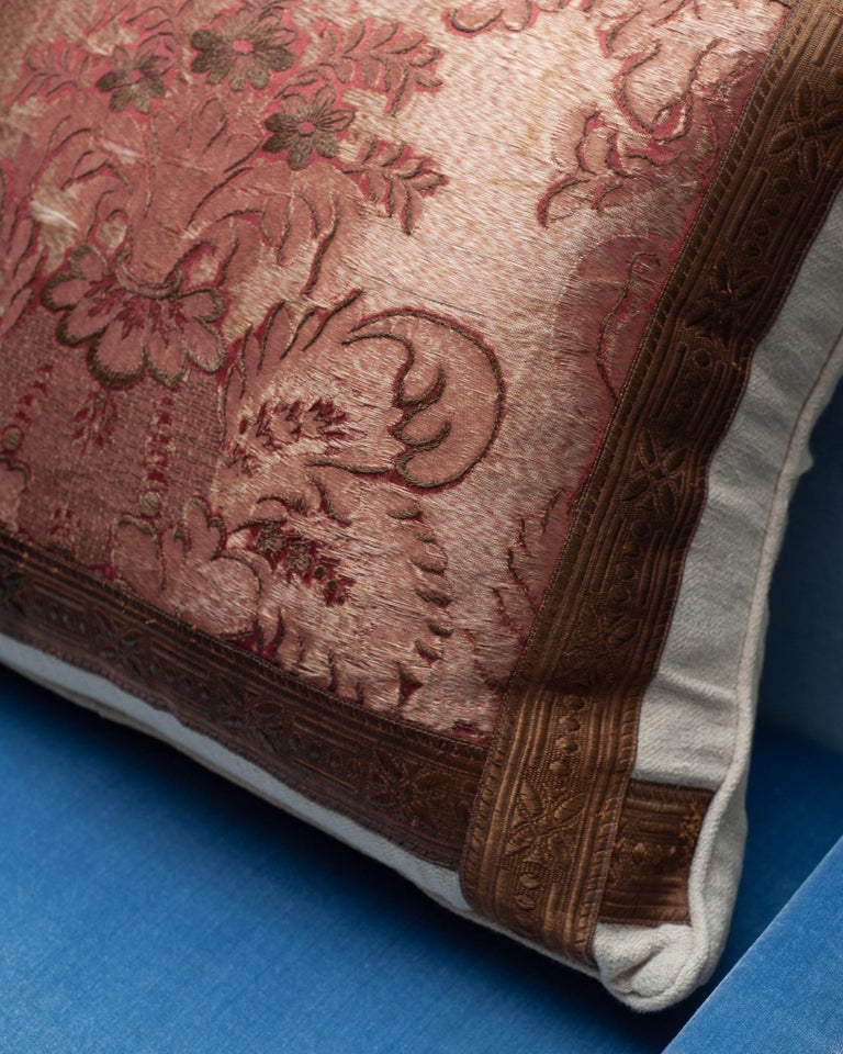 Beige Linen Pillow with Red Antique Embroidered Textile Panel For Sale ...