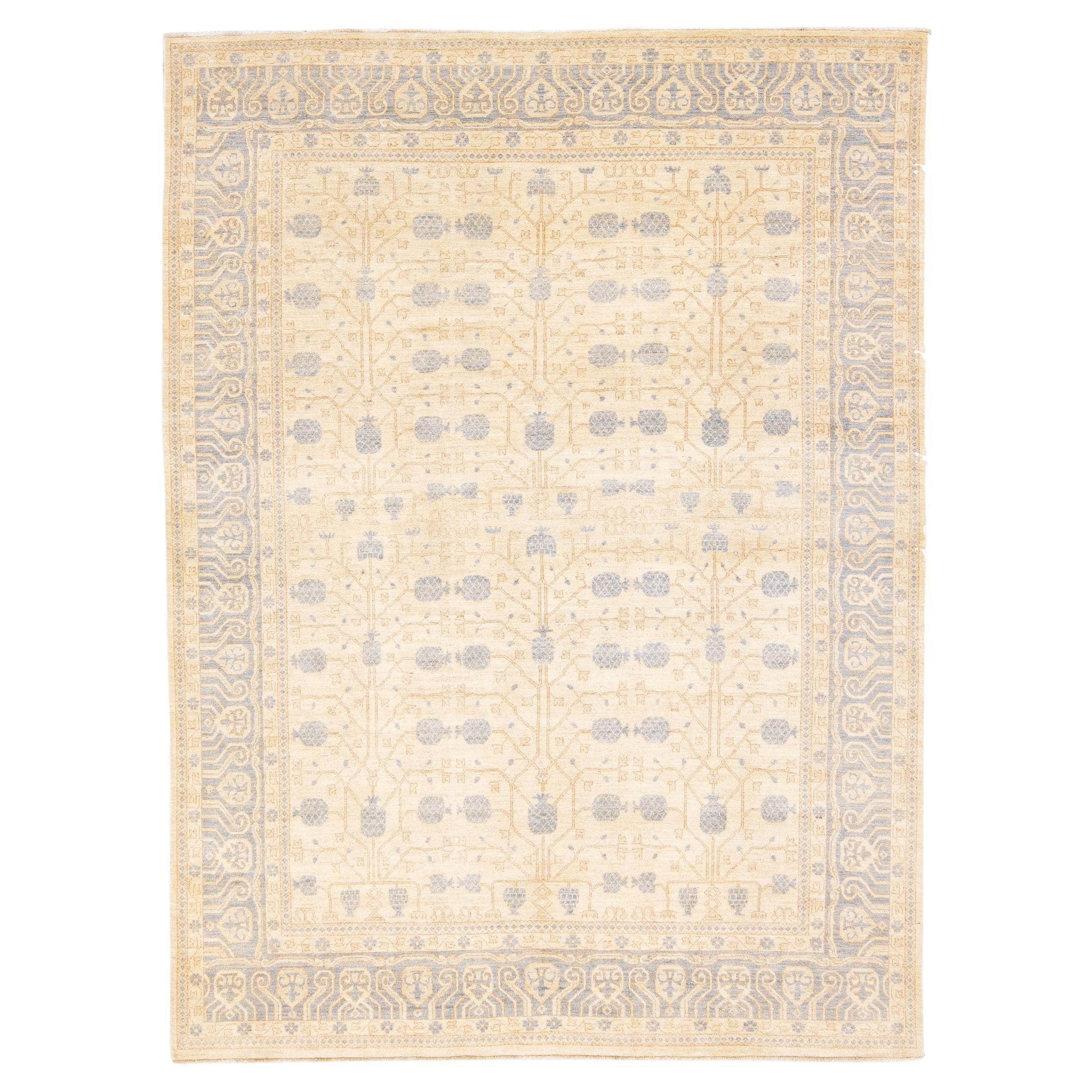 Purple Modern Mahal Handmade Allover Designed Wool Rug For Sale at 1stDibs