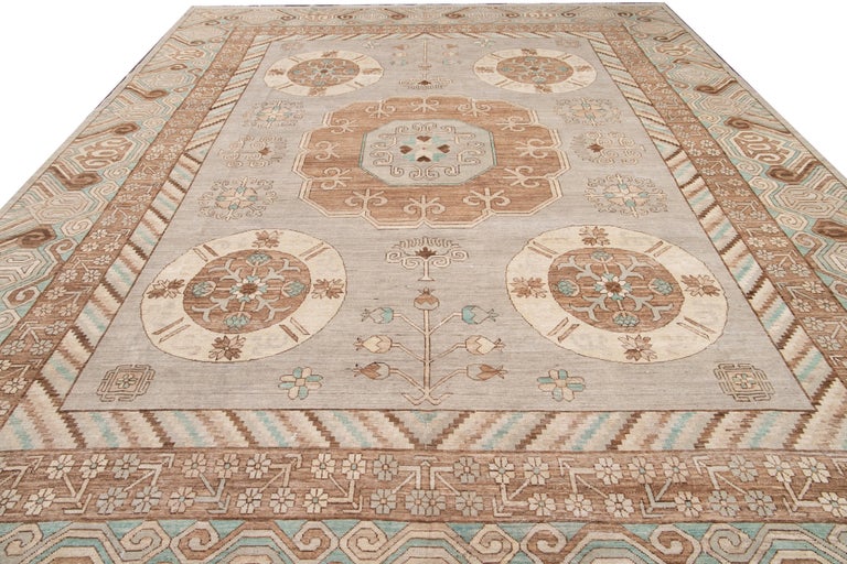 Beige Modern Khotan Style Handmade Wool Rug For Sale at 1stDibs