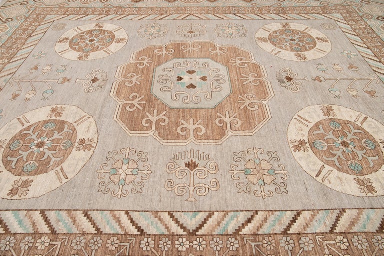 Beige Modern Khotan Style Handmade Wool Rug For Sale at 1stDibs