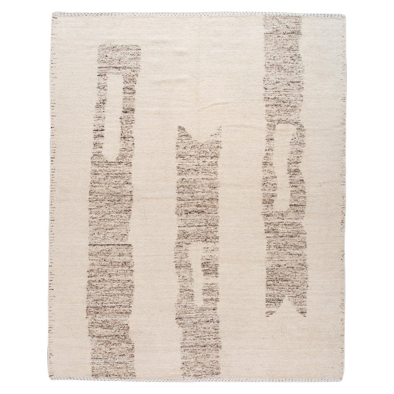 Beige Modern Moroccan Style Geometric Wool Rug For Sale at 1stDibs