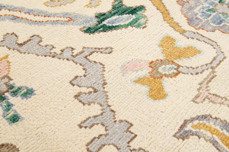 Beige Modern Oushak Handmade Floral Pattern Wool Rug For Sale at 1stDibs