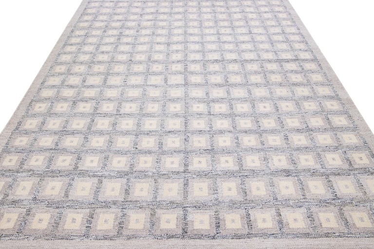 Beige Modern Scandinavian Handmade Wool Rug with Allover Geometric ...