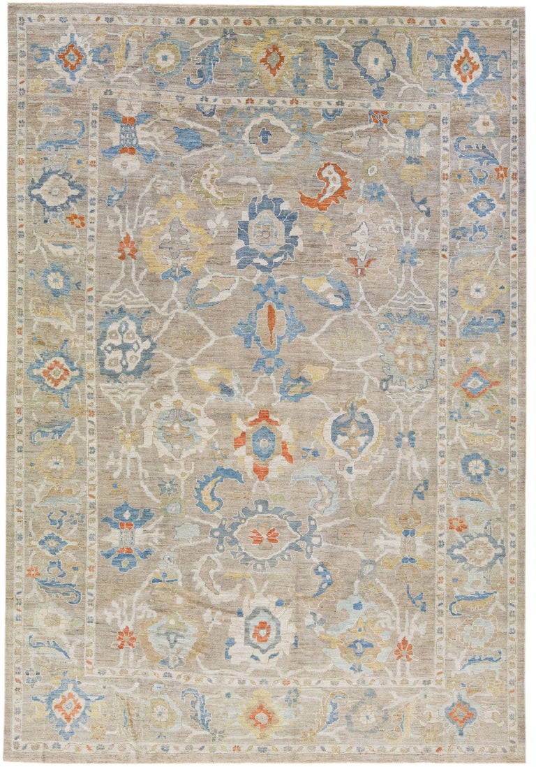 Beige Modern Sultanabad Handmade Persian Wool Rug With Allover Pattern ...