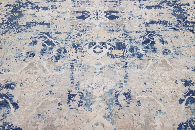 Beige Modern Wool and Silk Rug Handmade with Abstract Pattern For Sale ...