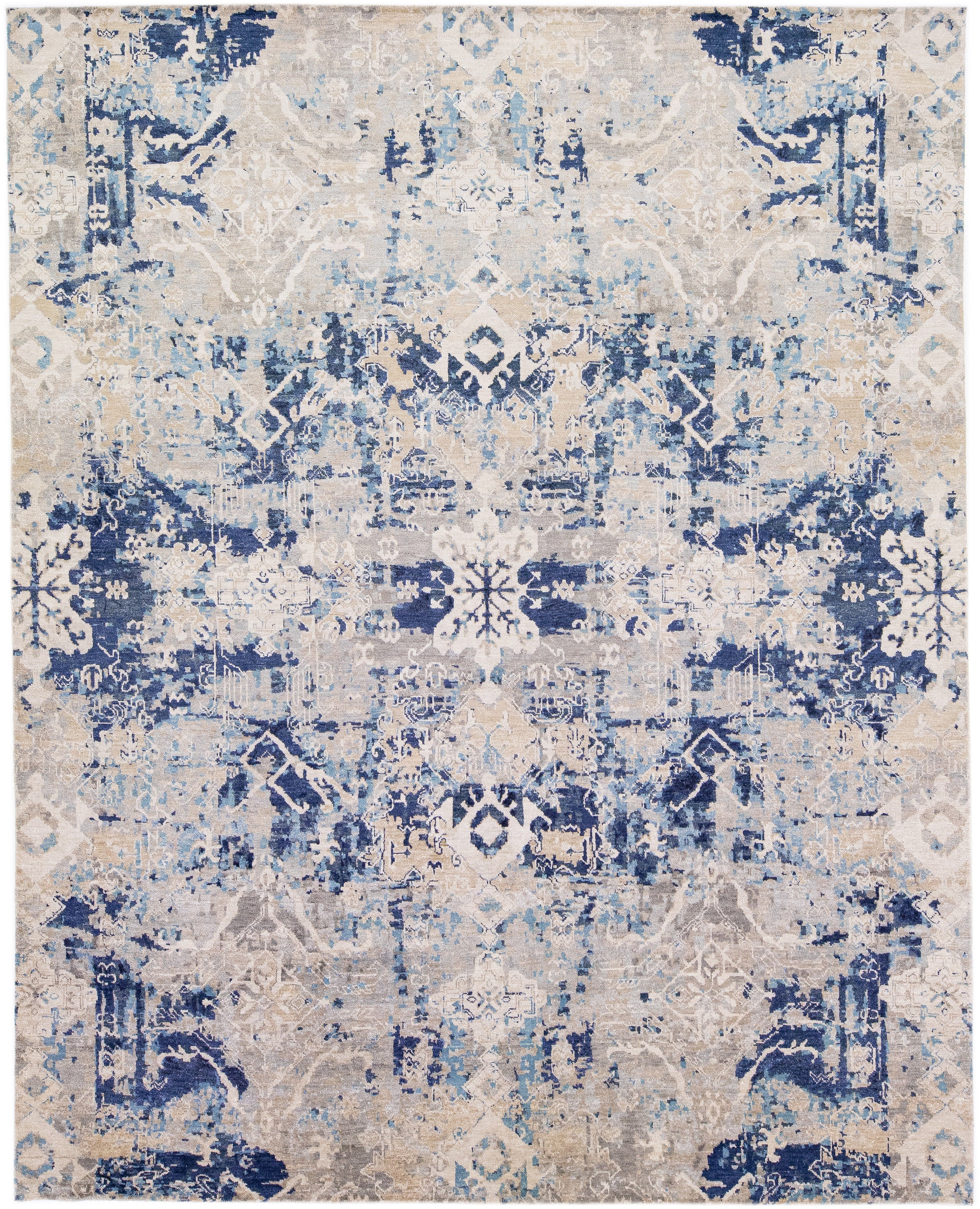 Beige Modern Wool and Silk Rug Handmade with Abstract Pattern For Sale ...