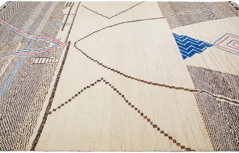 Beige Moroccan Berber Style Handmade Abstract Wool Rug For Sale at 1stDibs