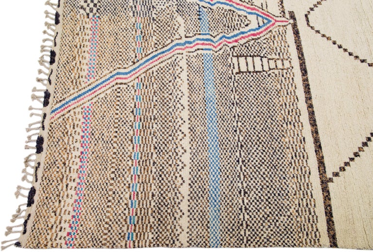 Beige Moroccan Berber Style Handmade Abstract Wool Rug For Sale at 1stDibs