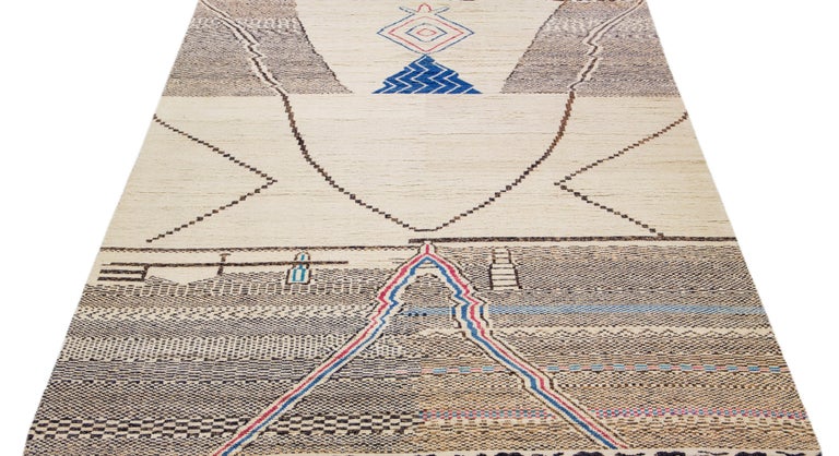 Beige Moroccan Berber Style Handmade Abstract Wool Rug For Sale at 1stDibs