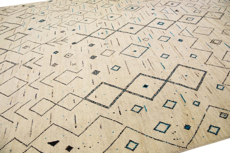 Beige Moroccan Berber Style Handmade Geometric Wool Rug For Sale at 1stDibs