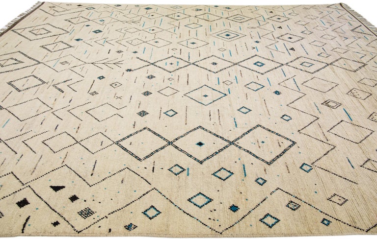 Beige Moroccan Berber Style Handmade Geometric Wool Rug For Sale at 1stDibs