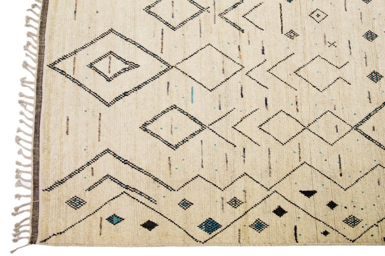 Beige Moroccan Berber Style Handmade Geometric Wool Rug For Sale at 1stDibs