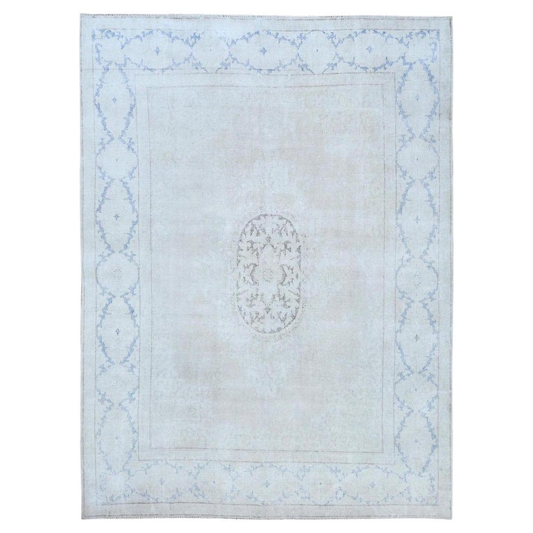 Beige Old Persian Kerman Shabby Chic Distressed Hand Knotted Worn Wool ...