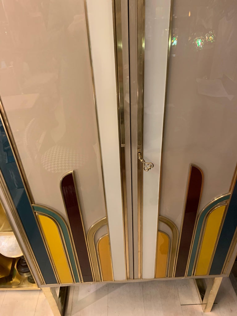 Beige Opaline Glass Cabinet with Multicolored Opaline Glass Inserts ...