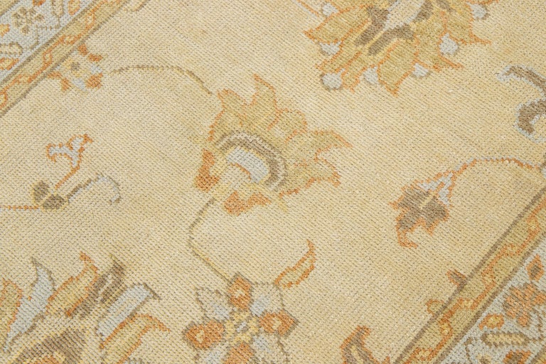 Beige Scatter Turkish Oushak Wool Rug Handmade with Floral Motif For ...