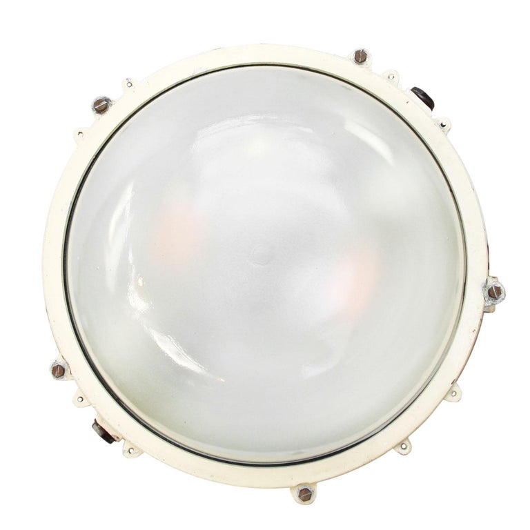 Vintage Industrial Cast Aluminum Frosted Glass Wall Ceiling Lamp Scones ...