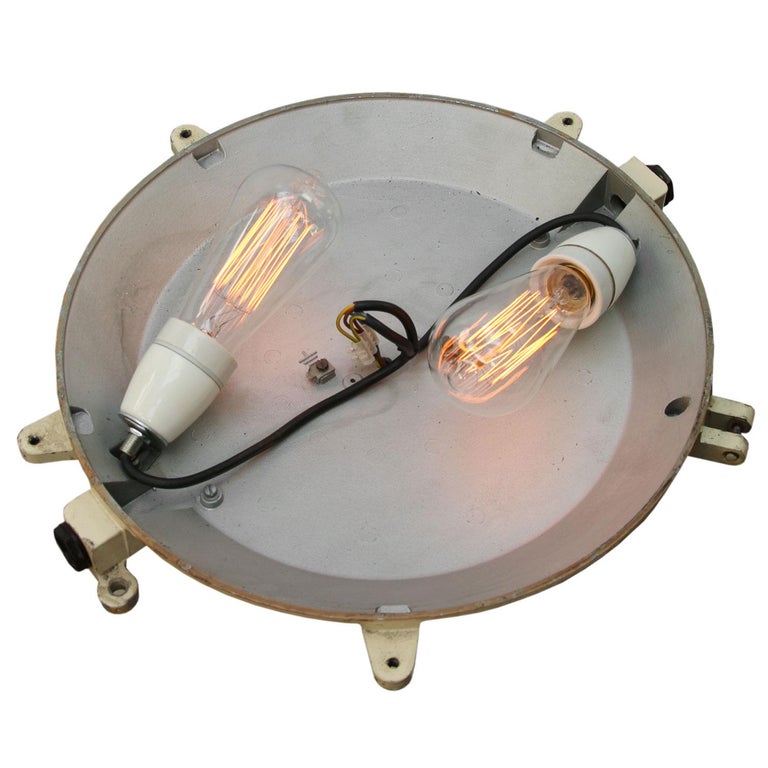 Vintage Industrial Cast Aluminum Frosted Glass Wall Ceiling Lamp Scones ...
