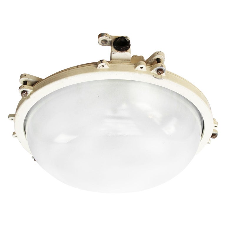 Vintage Industrial Cast Aluminum Frosted Glass Wall Ceiling Lamp Scones ...