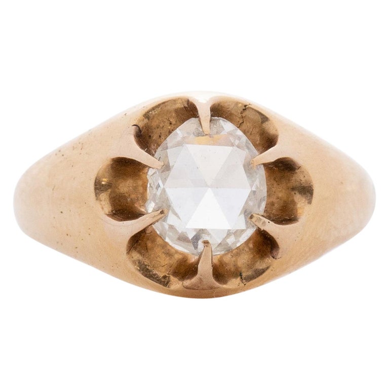 Belcher Style 18 Karat Yellow Gold Engagement Ring at 1stDibs