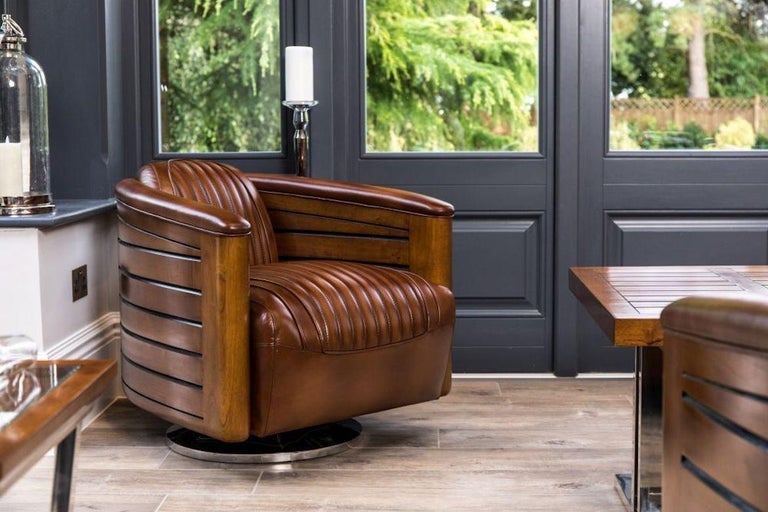 Belfast Leather Swivel Chair, 20th Century For Sale at 1stDibs