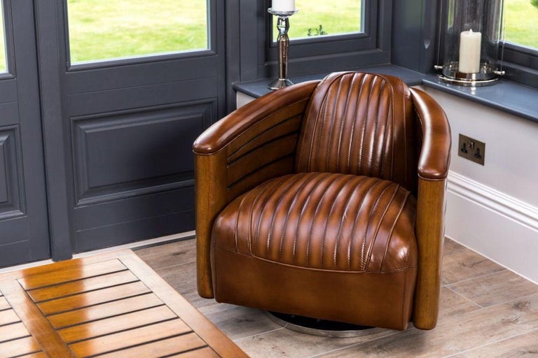 Belfast Leather Swivel Chair, 20th Century For Sale at 1stDibs