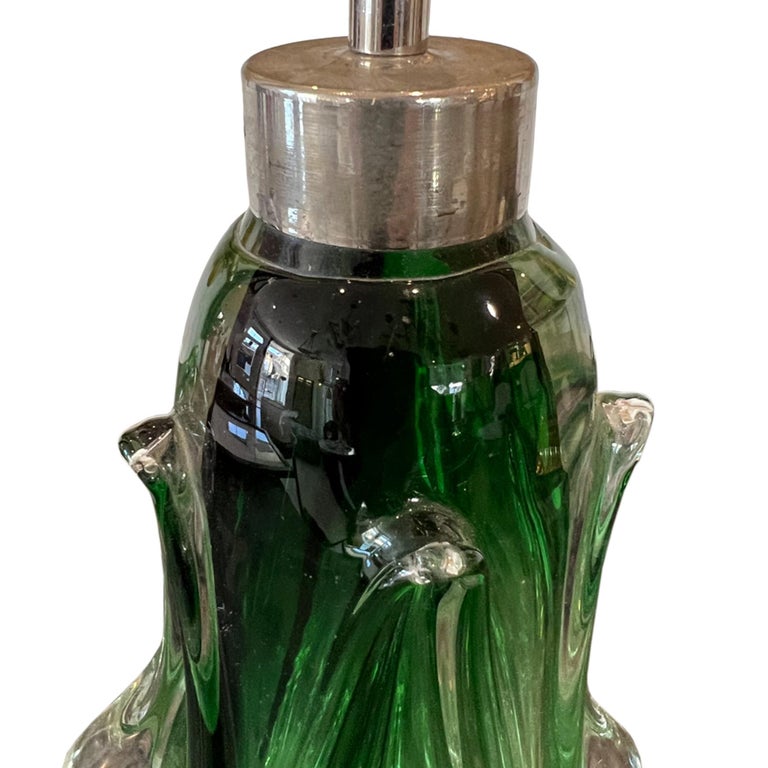 Belgian 1960s Green Glass Table Lamp For Sale at 1stDibs