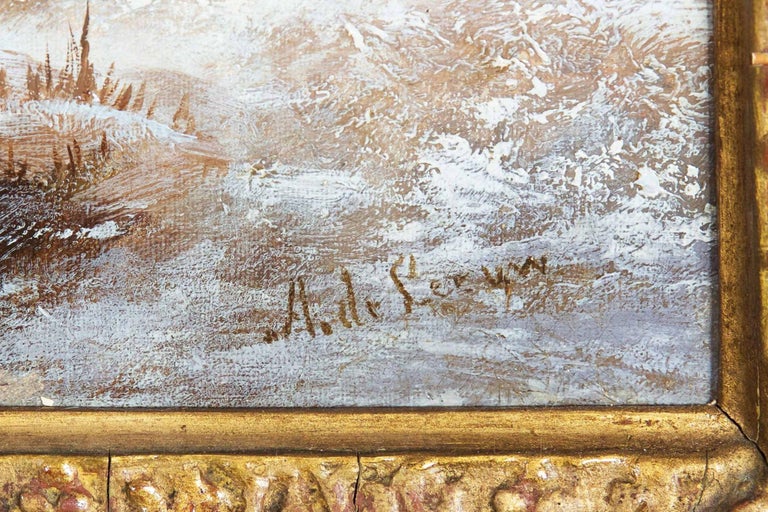 Belgian Antique Landscape Painting by Alexis De Leeuw, “Encounter by a ...