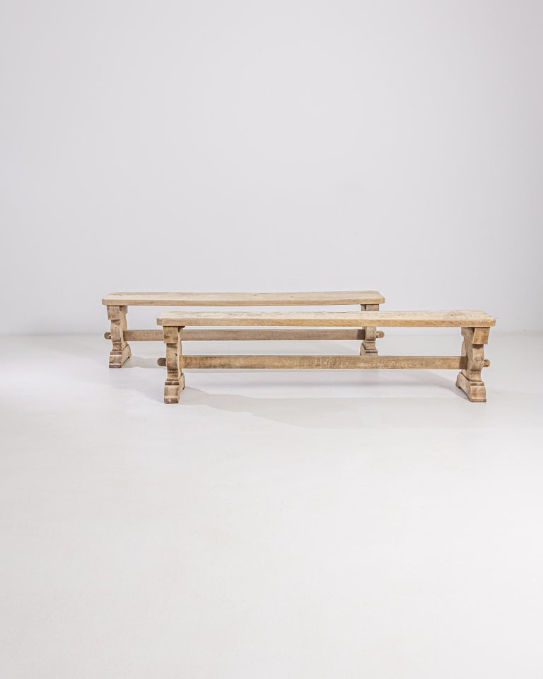 Belgian Bleached Oak Benches, a Pair at 1stDibs