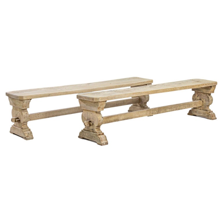 Belgian Bleached Oak Benches, a Pair at 1stDibs